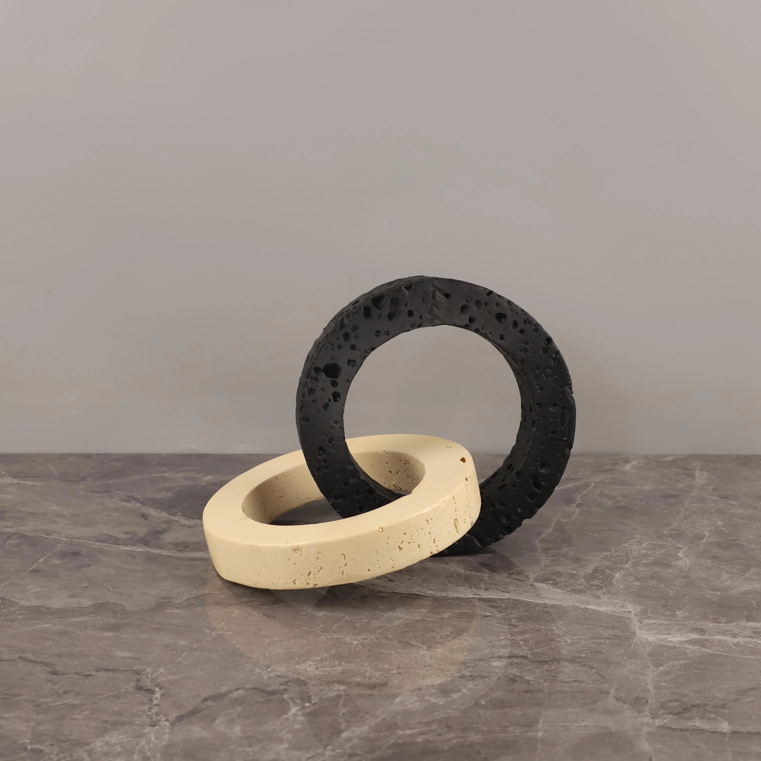 Black and Beige Interlocking Ring Sculptures – Modern Decorative Accent ...